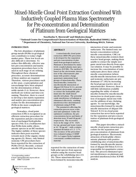 Pdf Mixed Micelle Cloud Point Extraction Combined With Inductively Coupled Plasma Mass
