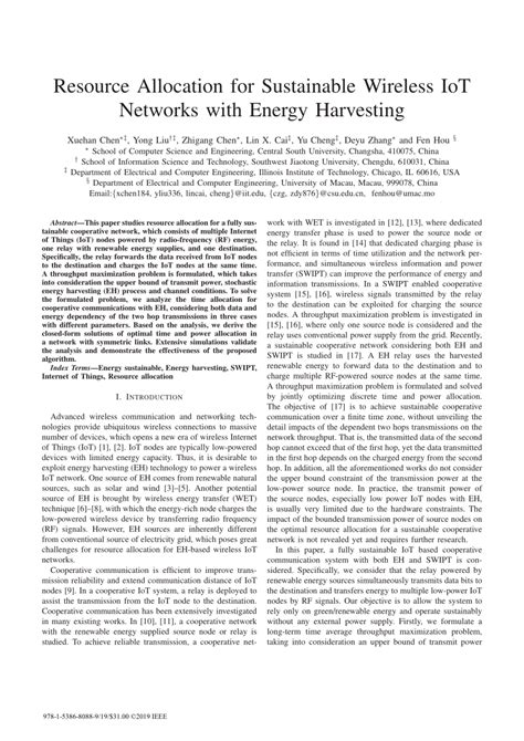 Pdf Resource Allocation For Sustainable Wireless Iot Networks With Energy Harvesting