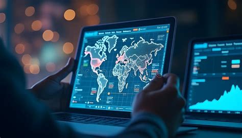 Global Data Analysis On Digital Screens Stock Illustration Illustration Of Gadget Lighting