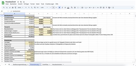 Hausbau Excel Finanzierung Und Baukosten In Einer Excel Tabelle
