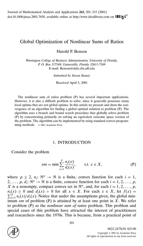 pdf global optimization of nonlinear sums of ratios