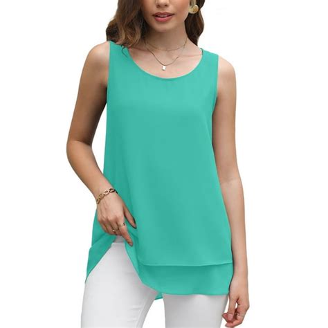 Uvplove Womens Sleeveless Chiffon Tank Top Double Layers Casual Blouse