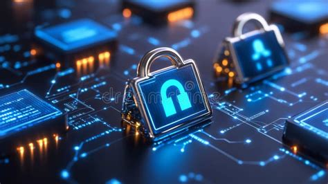 Digital Security Padlocks On Circuit Board Illustrating Cyber Protection Stock Illustration