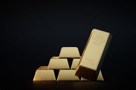 검은 배경에 고립 된 금괴 3d 렌더링 프리미엄 사진