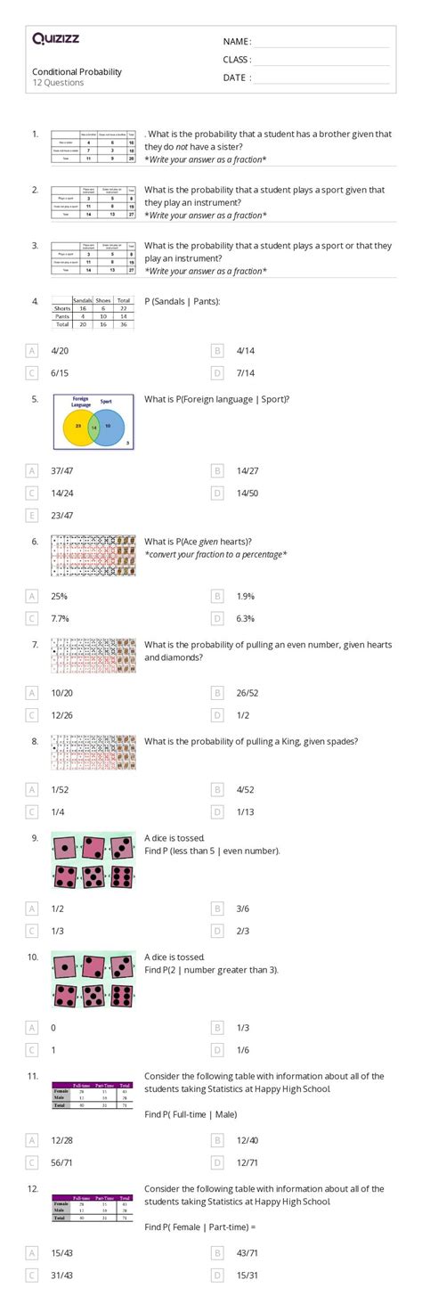 50 Conditional Probability Worksheets On Quizizz Free And Printable