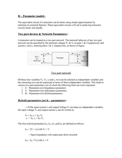 Notes Evaluation Of H Parameters H Parameter Model The Equivalent Circuit Of A Transistor