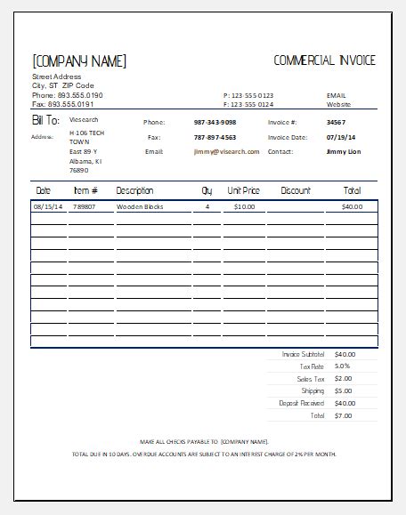 Ocean Freight Commercial Invoice Template Assemiles