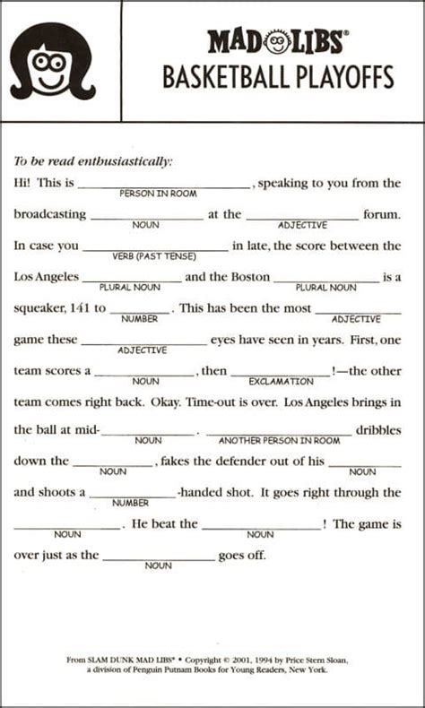 Sports Mad Libs Printable Printable