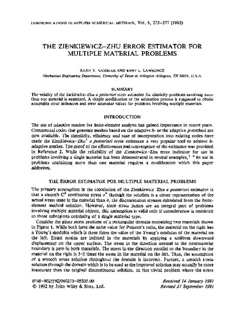 Pdf The Zienkiewicz Zhu Error Estimator For Multiple Material Problems
