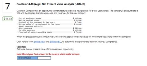 Solved Problem Algo Net Present Value Analysis Chegg