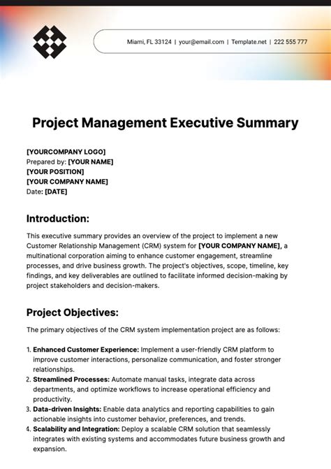 Free Project Management Executive Summary Template To Edit Online