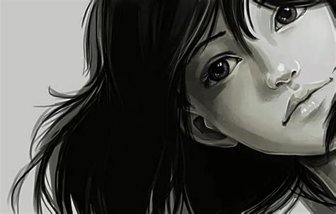 Wallpaper Girl Face Hair Art Black And White Monochrome For Mobile