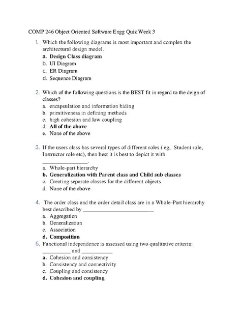 Comp 246 Object Oriented Software Engg Week 3 Quiz Comp 246 Object Oriented Software Engg Quiz