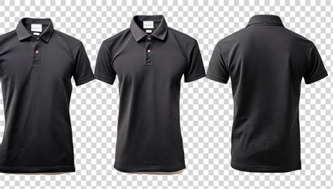 검은색 폴로 셔츠 모 전면과 뒷면은 투명한 배경에 고립되어 있습니다 프리미엄 Psd 파일