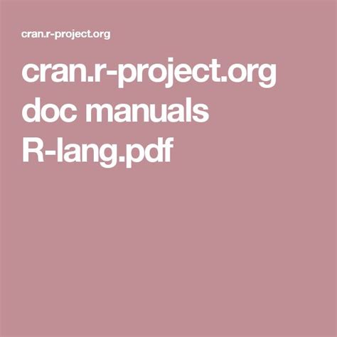 Cran R Doc Manuals R Lang Pdf