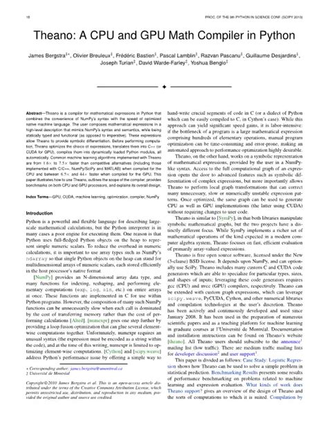 Theano A Cpu And Gpu Math Compiler In Python Docslib