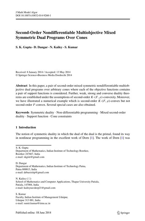 Pdf Second Order Nondifferentiable Multiobjective Mixed Symmetric