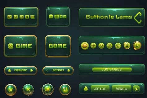 Premium Photo Set Of Green Game Buttons For Mobile Games With Editable Text Effect Gui To