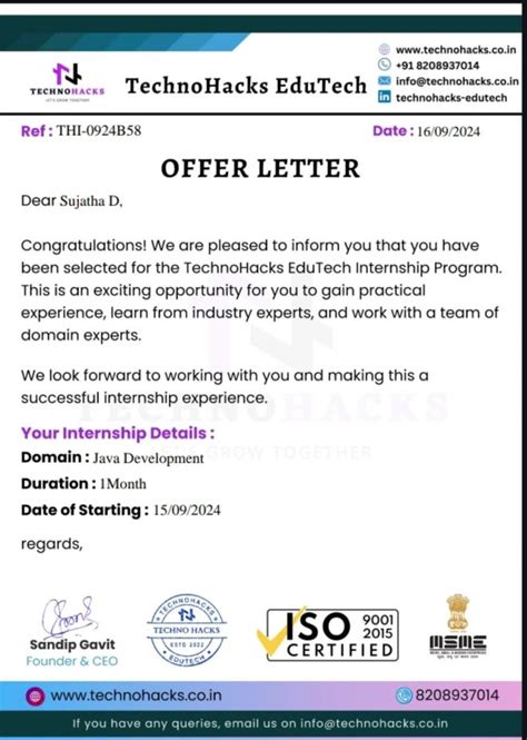 Happy To Share That Ive Accepted An Internship Offer From Technohacks Edutech Ready To