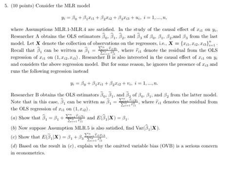 solved 5 10 points consider the mlr model
