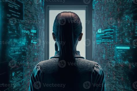 Rear View Of Female Hacker 22852355 Stock Photo At Vecteezy