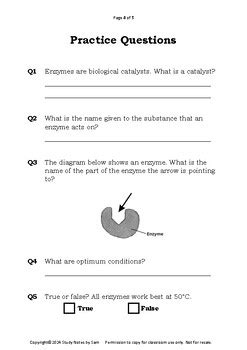Enzymes Study Guide Practice Questions For Biology By Study Notes By Sam