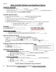 07 Scientific Notation And Sig Figs Note And Worksheet Doc SNC1D Note Scientific Notation