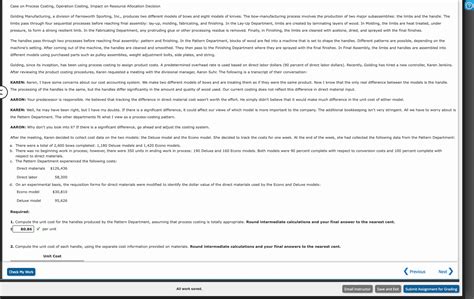 Case On Process Costing Operation Costing Impact On