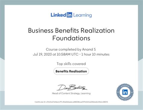 Anand Sreekanth On Linkedin Delighted To Share That I Have Completed Course On Benefits Realisation