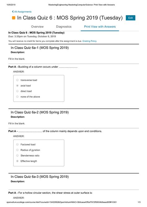 Quiz 6 2019 Questions And Answers 1082019 Masteringengineering