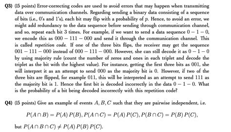 Solved Q3 15 Points Error Correcting Codes Are Used To