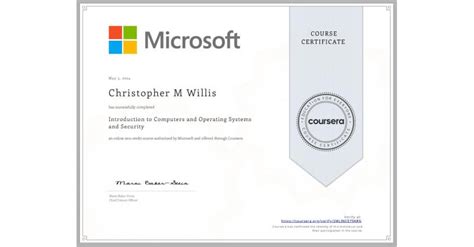 Completion Certificate For Introduction To Computers And Operating Systems Christopher Willis
