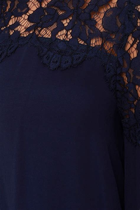 Lace Top Navy Blue Shirt Long Sleeve Top Navy Blouse