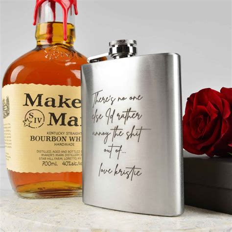 Engraved Valentines Day Hip Flask Silver Personalised Favours