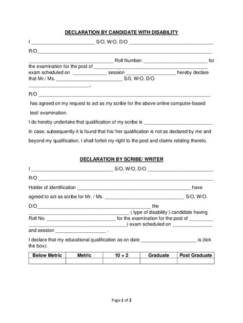 Fillable Online Disability Declaration Form And Request For Fax
