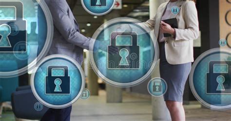 Animation Of Padlock Icons Over Diverse Business People Shaking Hands Stock Video Video Of