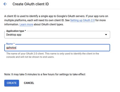 Creating An OAuth Client ID Gphotos Sync Dev G D Documentation