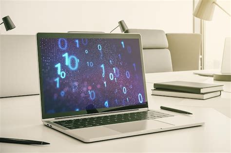 premium photo creative abstract binary code sketch on modern laptop