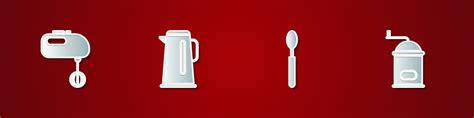 전기 믹서 손잡이 숟가락 및 수동 커피 분쇄기 아이콘주전자를 설정합니다 벡터 가정 생활에 대한 스톡 벡터 아트 및 기타 이미지 가정 생활 가정 주방 가정의 방