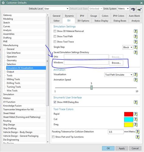 saved simulation settings directory with environment variables