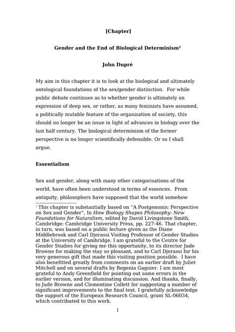 Pdf Gender And The End Of Biological Determinism