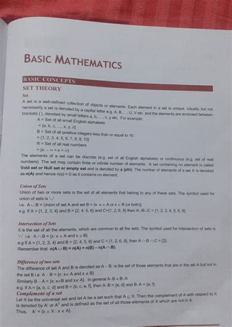 Basic Mathematics Basic Concepts Set Theory Set A Set Is A Well Defined C