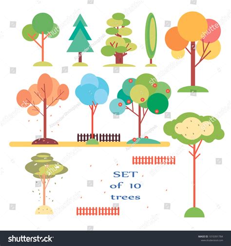 Flat Trees Set Vector Illustration Eps Stock Vector Royalty Free Shutterstock