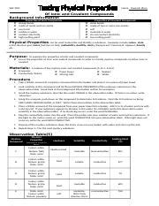 LAB Properties Of Ionic And Covalent Compounds Docx SNC DO Name Raeesah Khan Of Ionic And