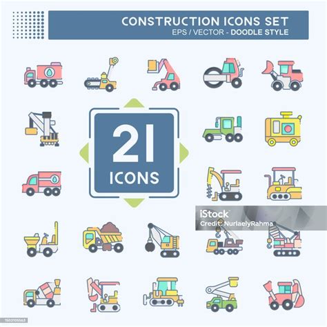 아이콘 세트 건설 차량입니다 건설 기계 기호와 관련이 있습니다 낙서 스타일 심플한 디자인 편집 가능 간단한 그림 개체 그룹에 대한 스톡 벡터 아트 및 기타 이미지 Istock