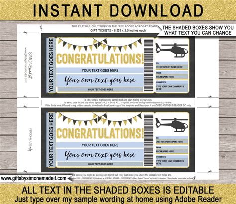 Congratulations Helicopter Ride Ticket Template Printable T Ticket