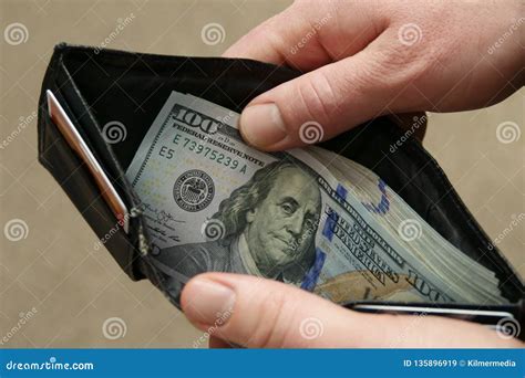 Stack Of U S 100 Dollar Bills Shown In A Black Wallet Stock Image Image Of America Large