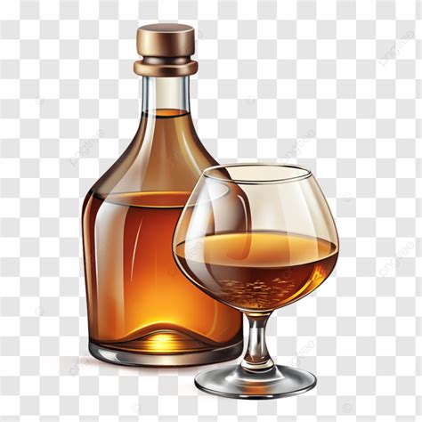 Alcohol Bottle And Glass Clip Art Isolated On Black Background Cognac