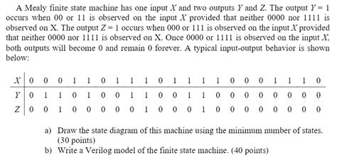 A Mealy Finite State Machine Has One Input X And Two Outputs Y And Z