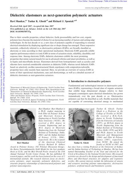 Pdf Dielectric Elastomers As Next Generation Polymeric Actuators